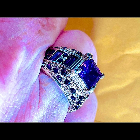 Jewelry | Crystal Ring Goldtone Costume Jewelry Raised Design Purple ...